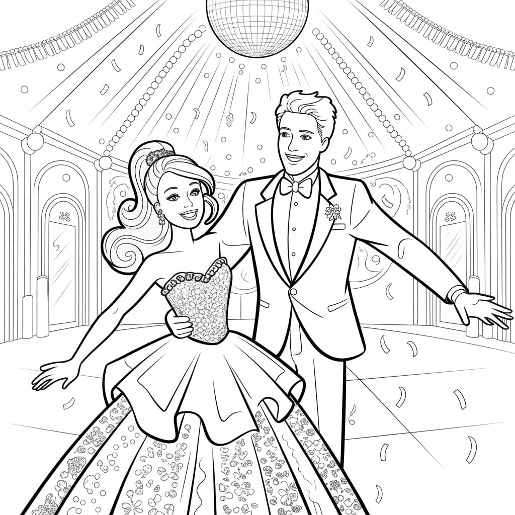 Barbie and Ken Dancing Coloring Sheets (12 Free PDF Printables)